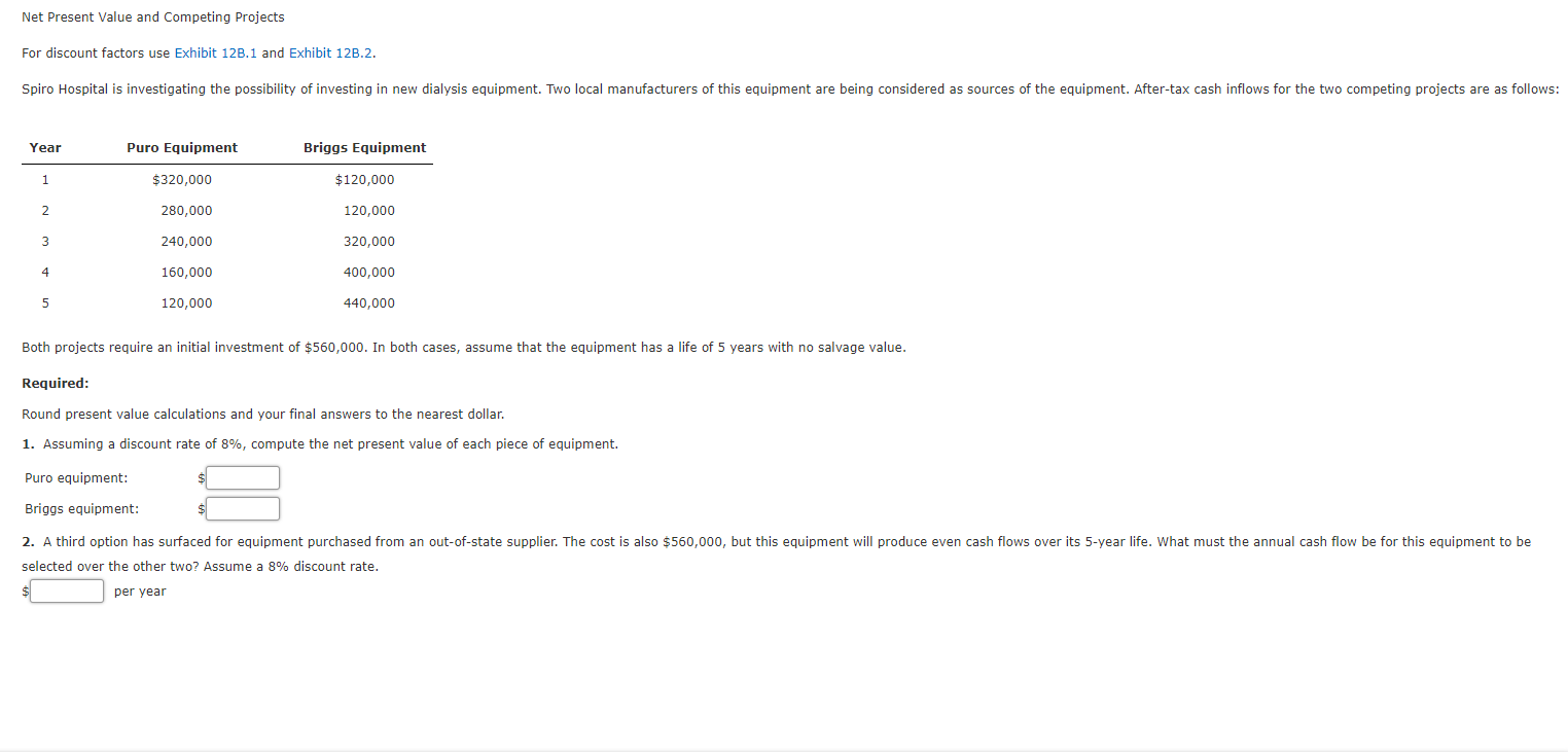 Solved Net Present Value and Competing Projects For discount | Chegg.com