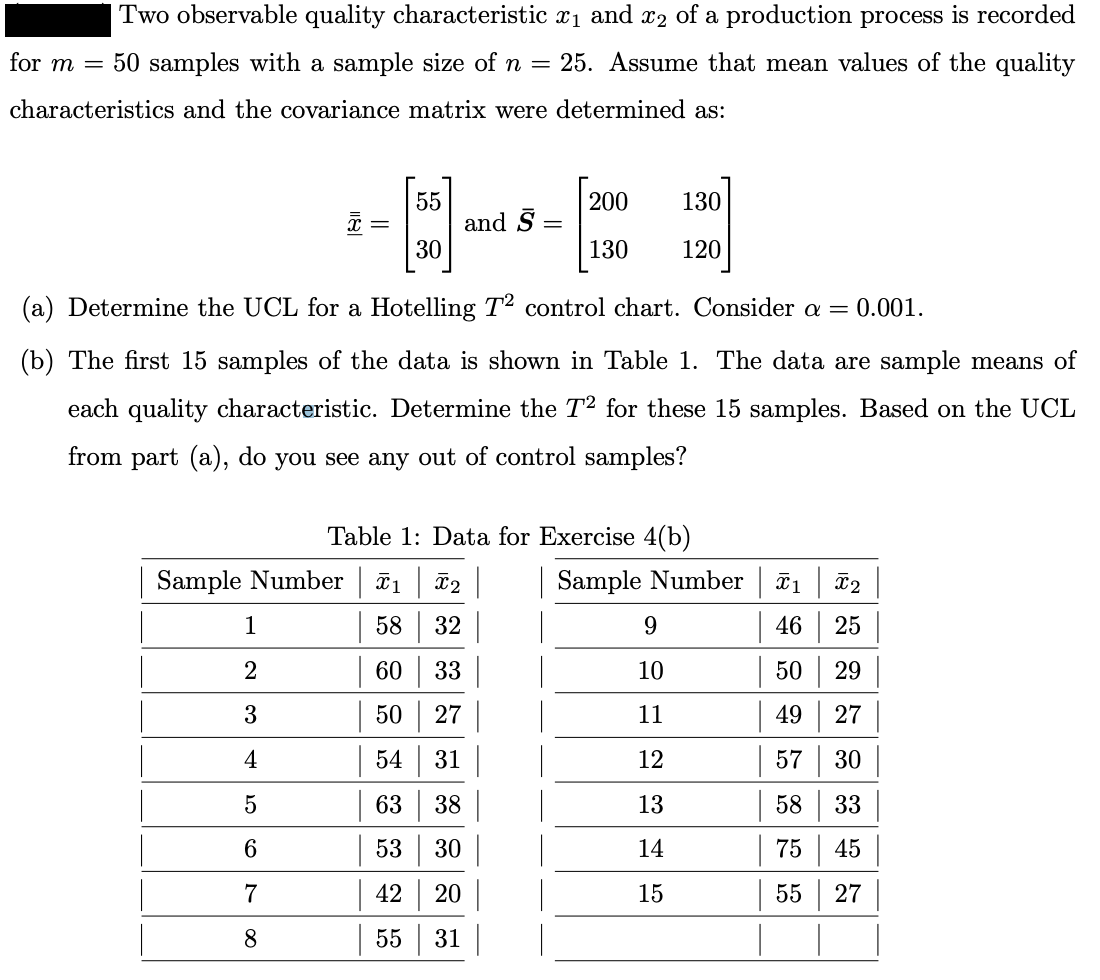 Solved Two observable quality characteristic x1 and x2 of a | Chegg.com