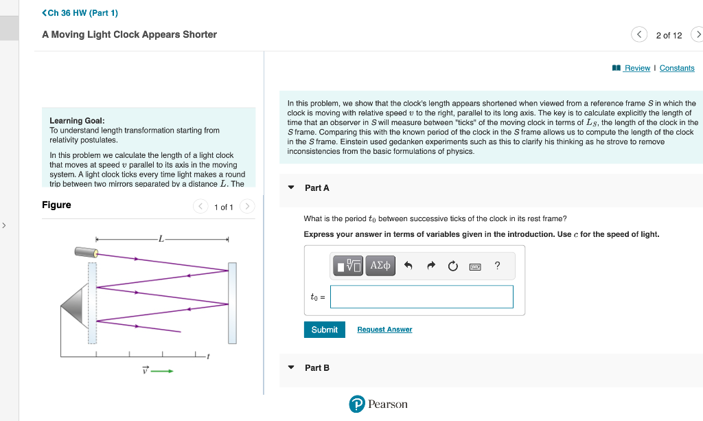 A Moving Light Clock Appears Shorter 2 of 12 In this | Chegg.com