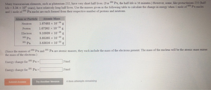 Solved Many transuranium elements, such as plutonium-232, | Chegg.com