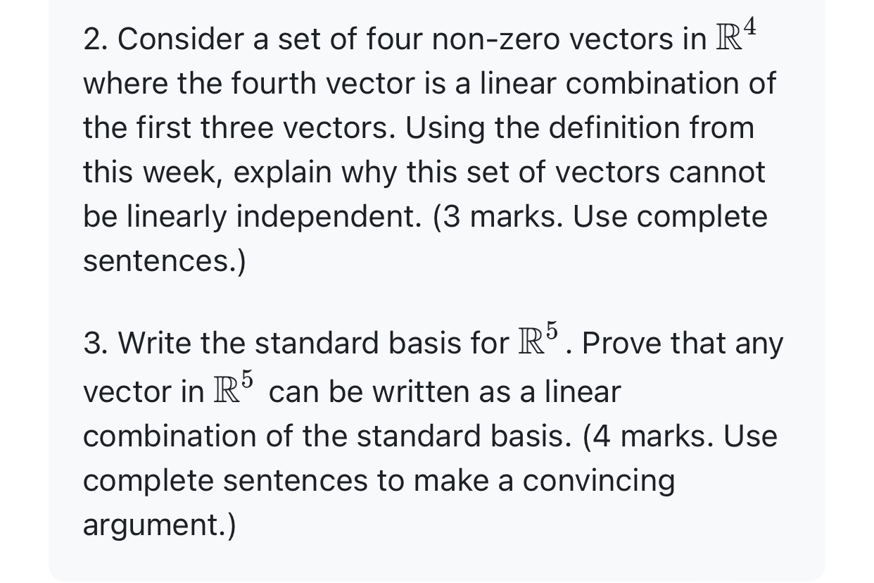 Solved 2. Consider a set of four non-zero vectors in R4 | Chegg.com