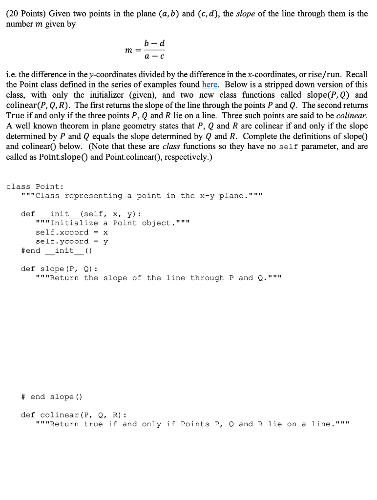 Solved (20 Points) Given two points in the plane (a, b) and | Chegg.com