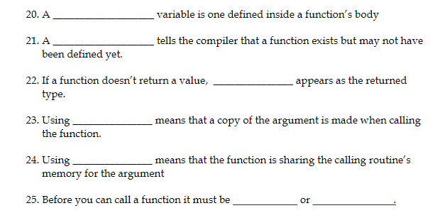 Solved 20 A Variable Is One Defined Inside A Functions