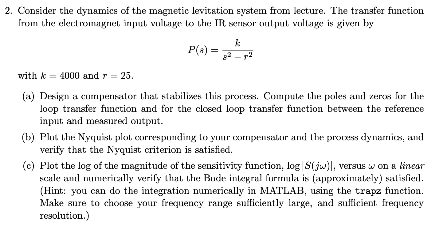 2. Consider the dynamics of the magnetic levitation | Chegg.com
