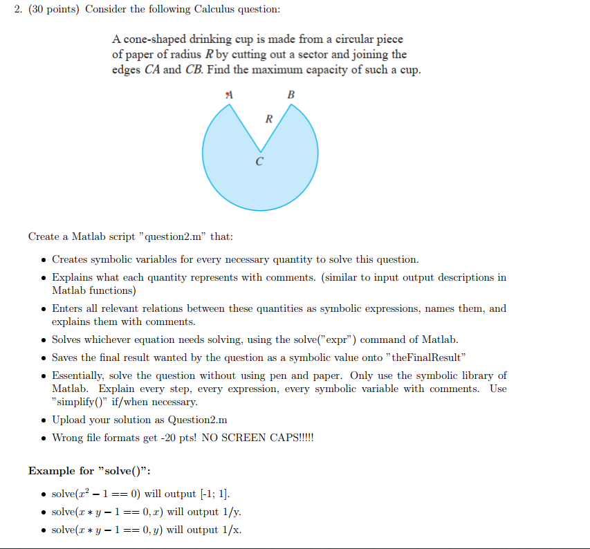 Solved 2. (30 points) Consider the following Calculus | Chegg.com