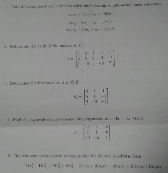 Solved Use LU decomposition method to solve the following | Chegg.com