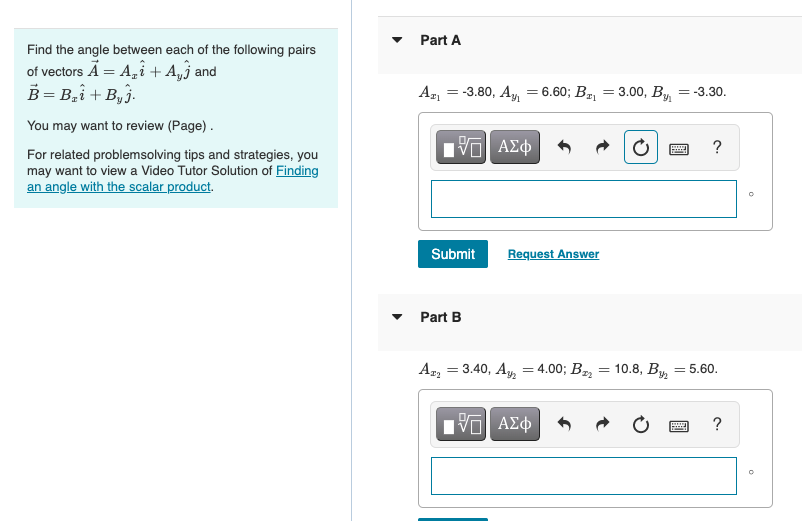 Solved Find the angle between each of the following pairs | Chegg.com
