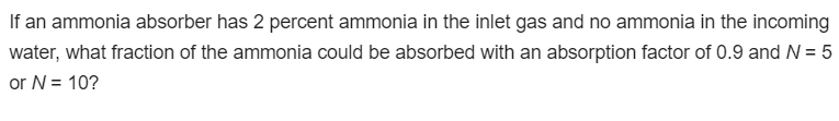 Solved If an ammonia absorber has 2 percent ammonia in the | Chegg.com