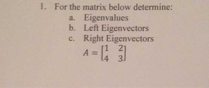 Solved For the matrix below determine: a. Eigenvalues b. | Chegg.com