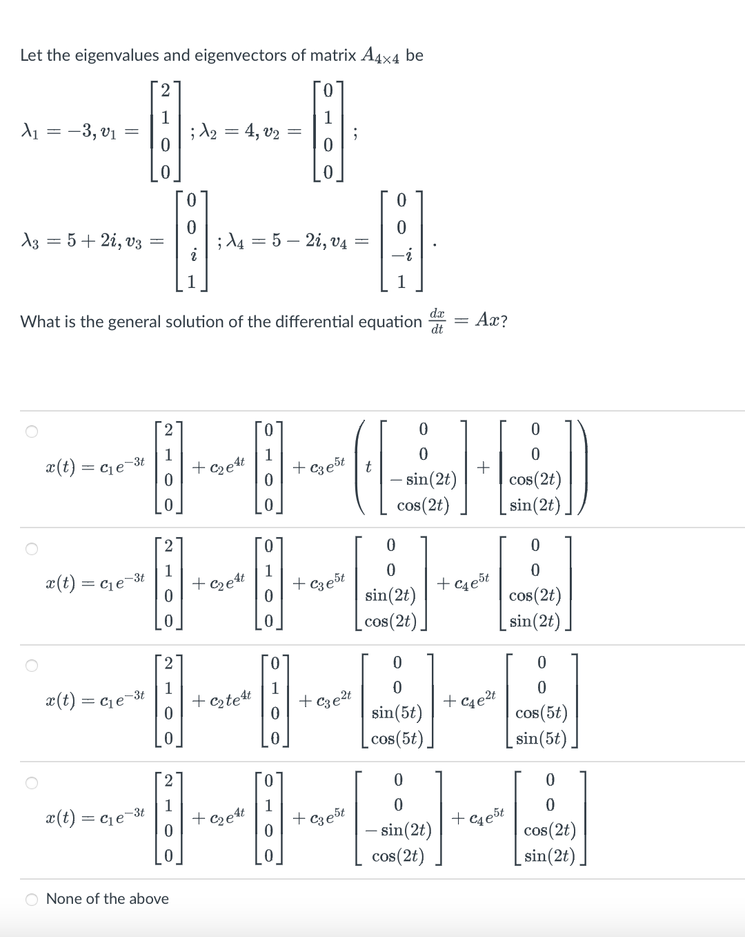 Solved Let the eigenvalues and eigenvectors of matrix A4×4 | Chegg.com