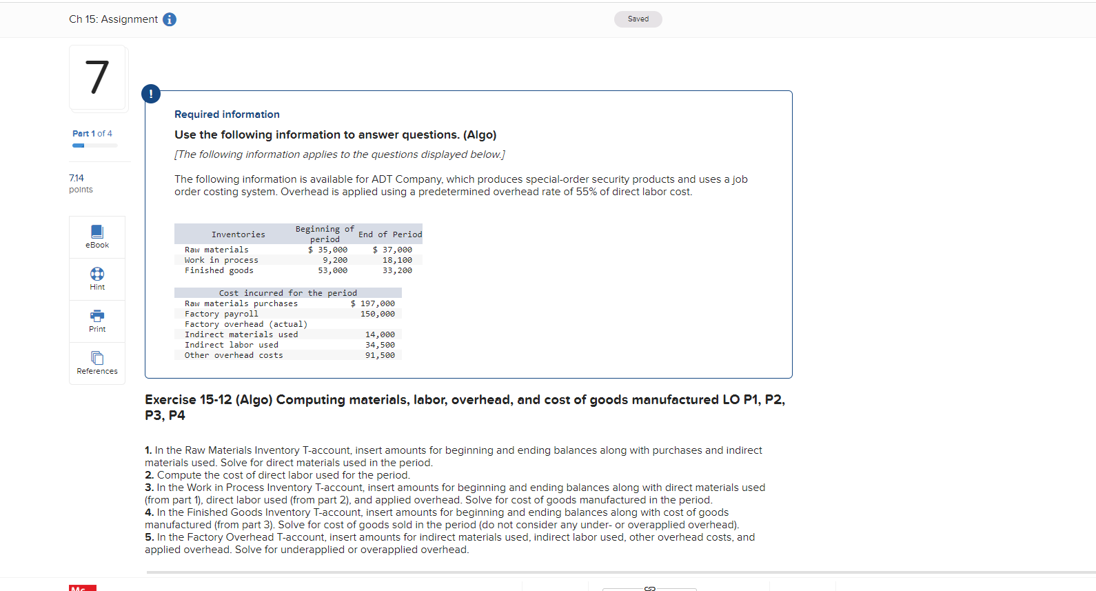 Solved Ch 15: Assignment i 7 Part 1 of 4 7.14 points eBook | Chegg.com