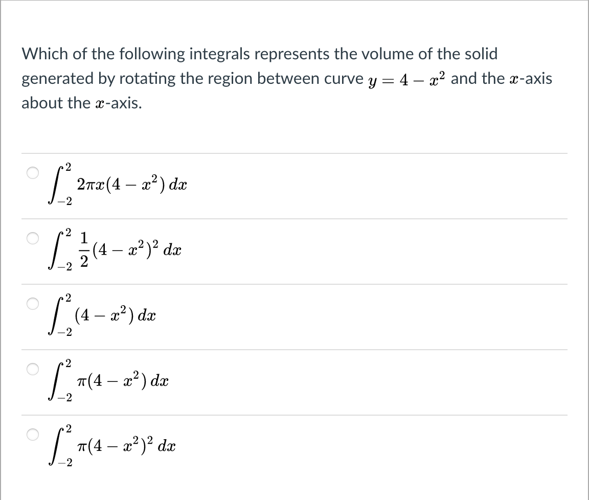 Solved Which of the following integrals represents the | Chegg.com