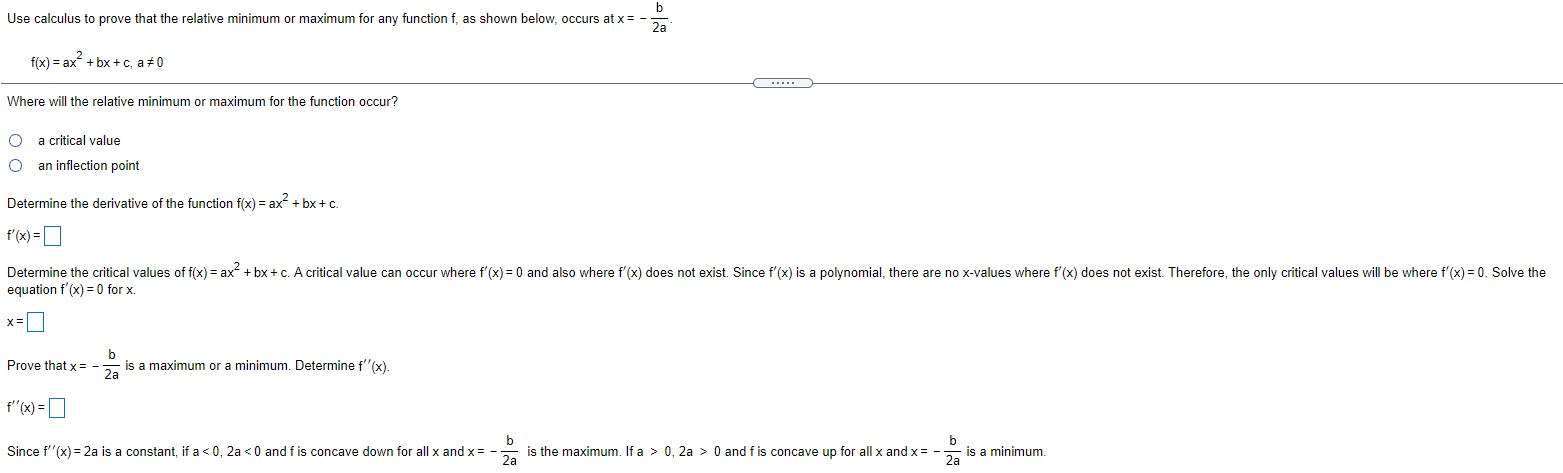 Solved Use calculus to prove that the relative minimum or | Chegg.com