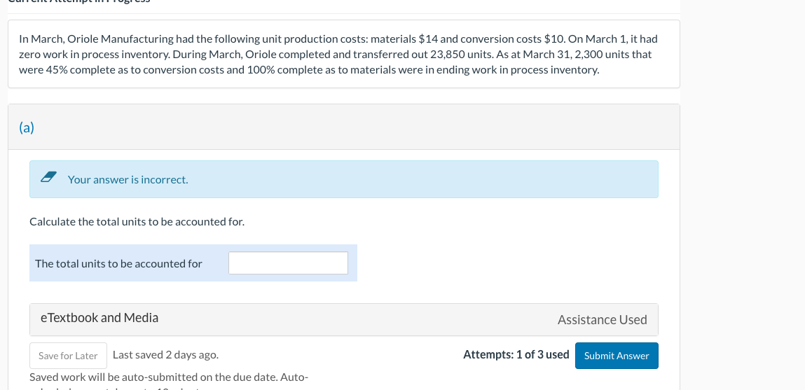 Solved In March, Oriole Manufacturing had the following unit | Chegg.com