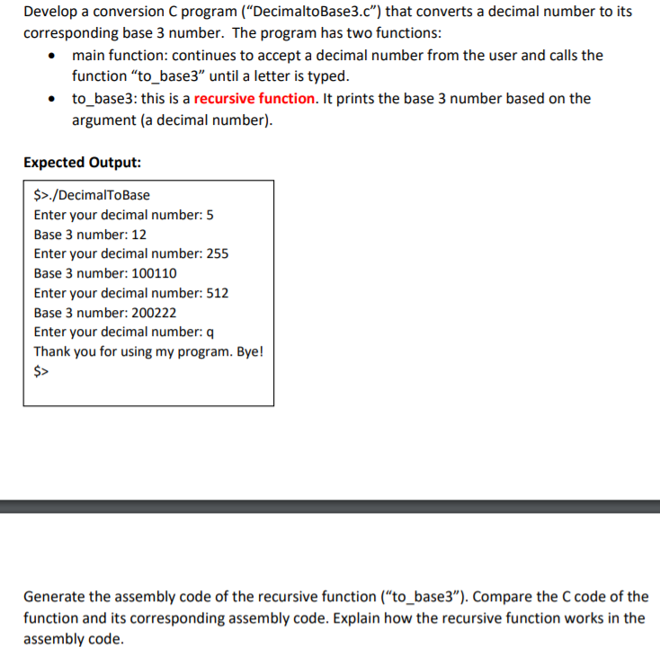 Solved Develop a conversion C program (“DecimaltoBase3.c”) | Chegg.com