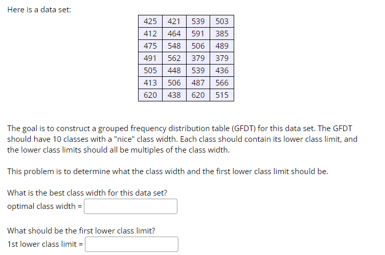 Solved Here is a data set: The goal is to construct a | Chegg.com