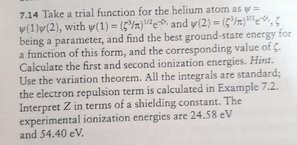 Solved de) Example 7.2 Evaluating a Coulomb integral | Chegg.com
