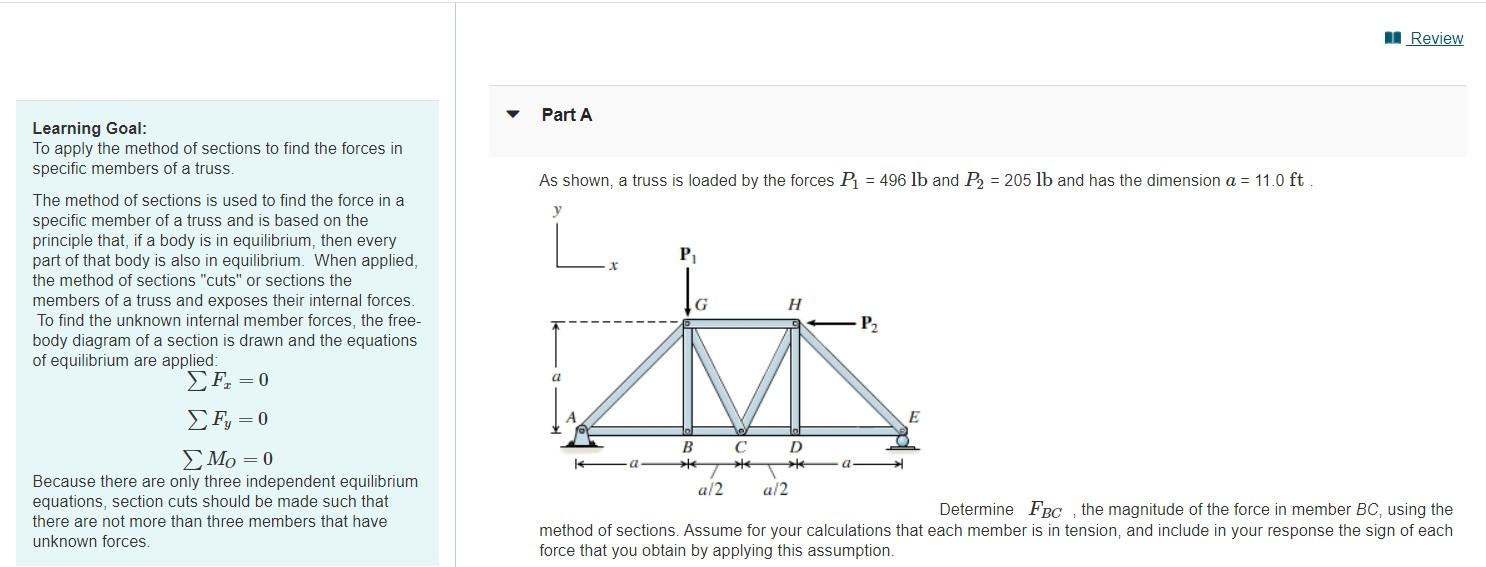 Solved Learning Goal: To apply the method of sections to | Chegg.com Solved Learning Goal: To apply the method of sections to | Chegg.com