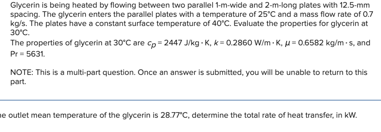 Solved Glycerin is being heated by flowing between two | Chegg.com
