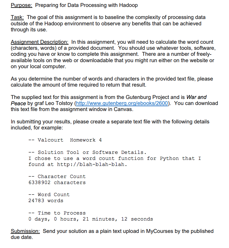 Purpose: Preparing for Data Processing with Hadoop | Chegg.com