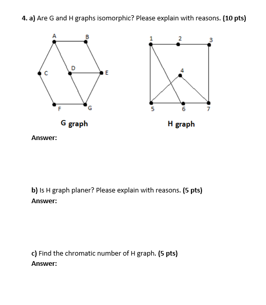 Solved 4. a) Are G and H graphs isomorphic? Please explain | Chegg.com