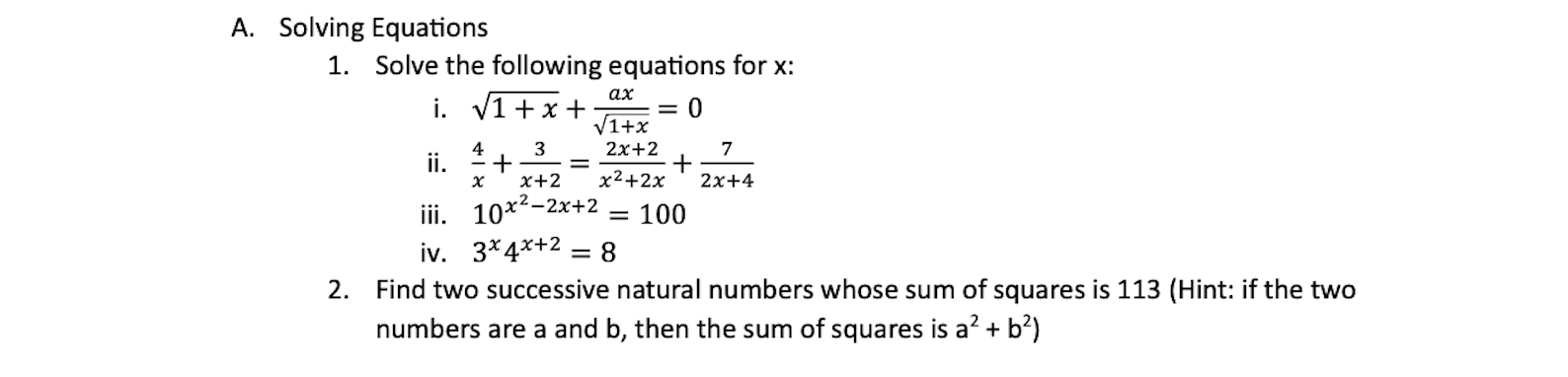 Solved Solving Equations 1. Solve the following equations | Chegg.com