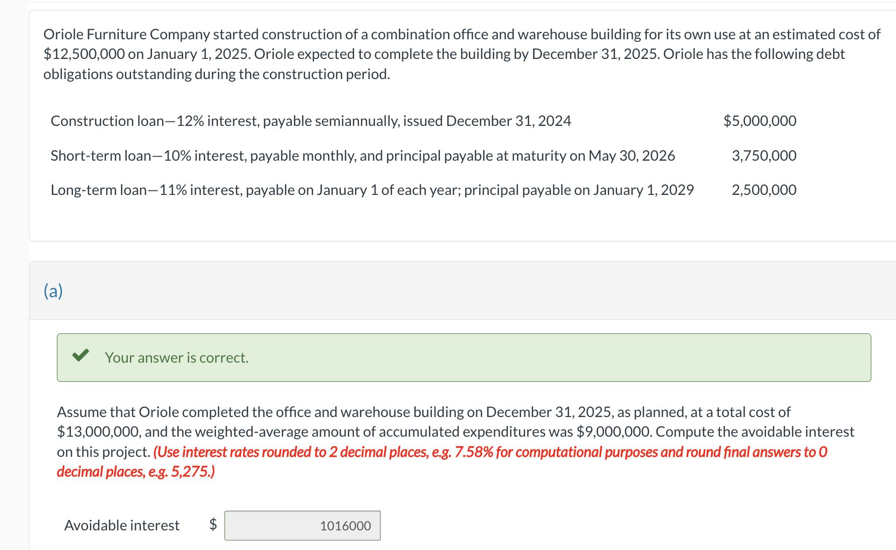 Oriole Furniture Company started construction of a | Chegg.com