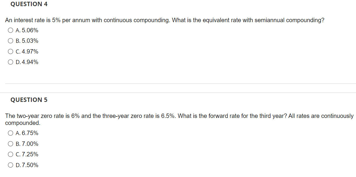 Solved An interest rate is 5% per annum with continuous | Chegg.com