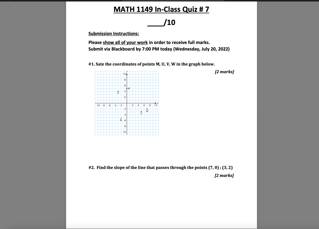 Solved Submission Instructions: Please show all of your work | Chegg.com