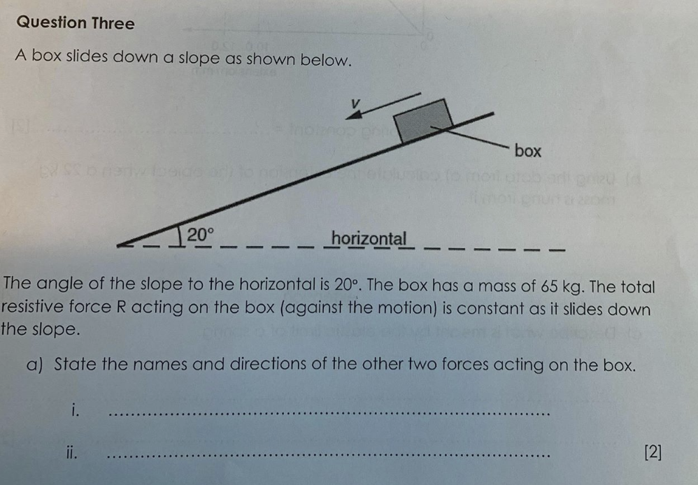 Solved Question Three A box slides down a slope as shown | Chegg.com