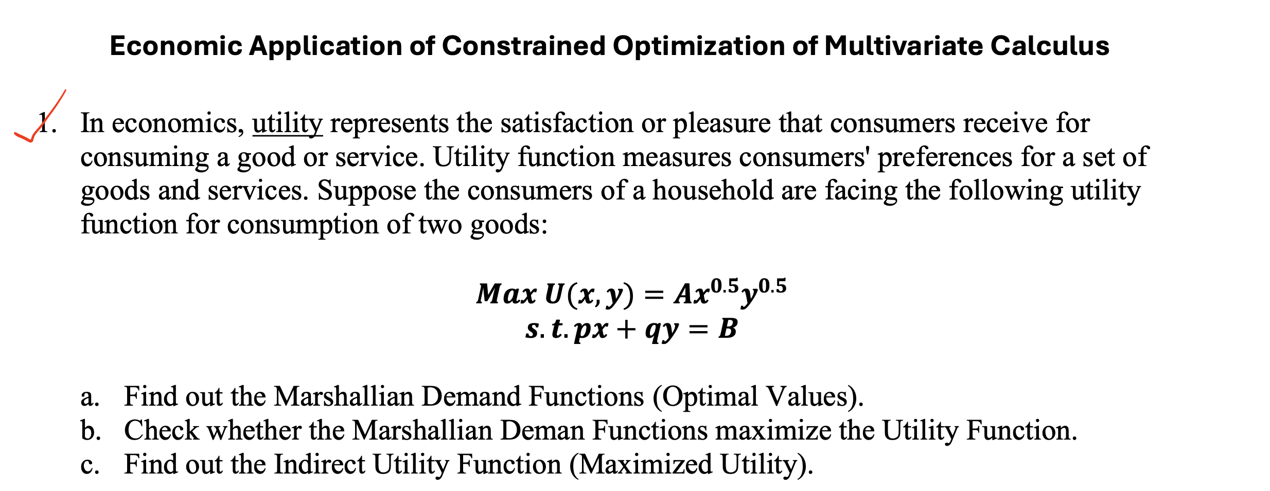 Solved Economic Application of ﻿Constrained Optimization of | Chegg.com