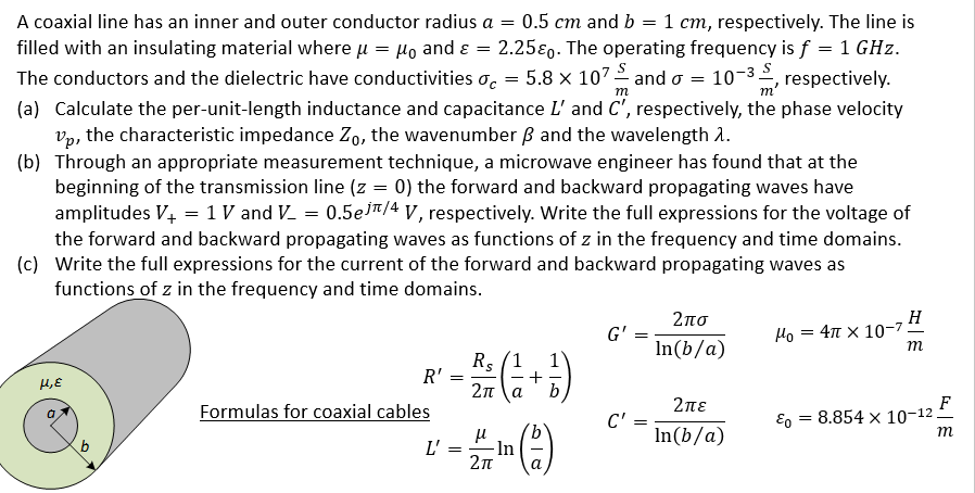 Solved A coaxial line has an inner and outer conductor | Chegg.com