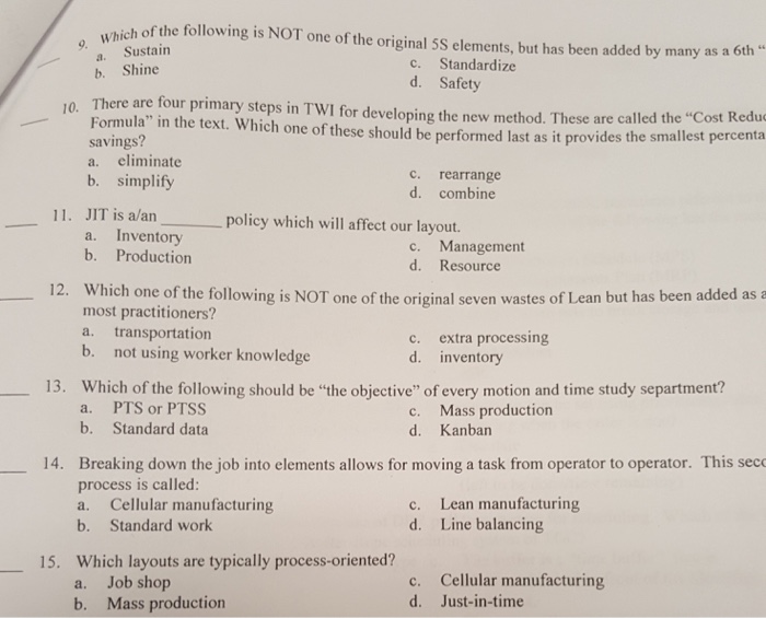 Which of the following is NOT one of the original 5S | Chegg.com