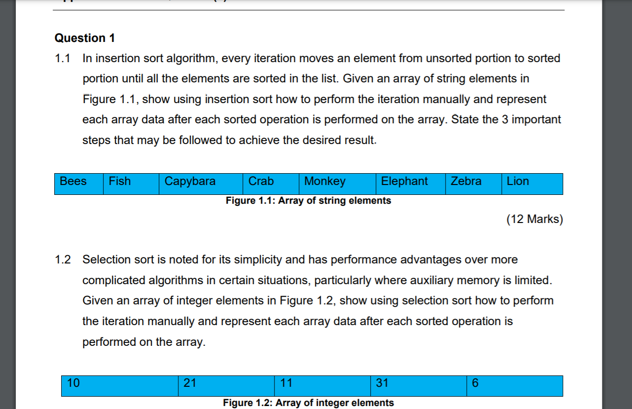 Solved Question 1 1.1 In insertion sort algorithm, every | Chegg.com