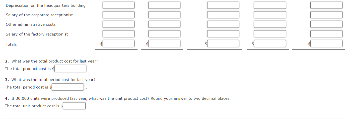 Solved Cost Classification1. Classify each of the costs | Chegg.com