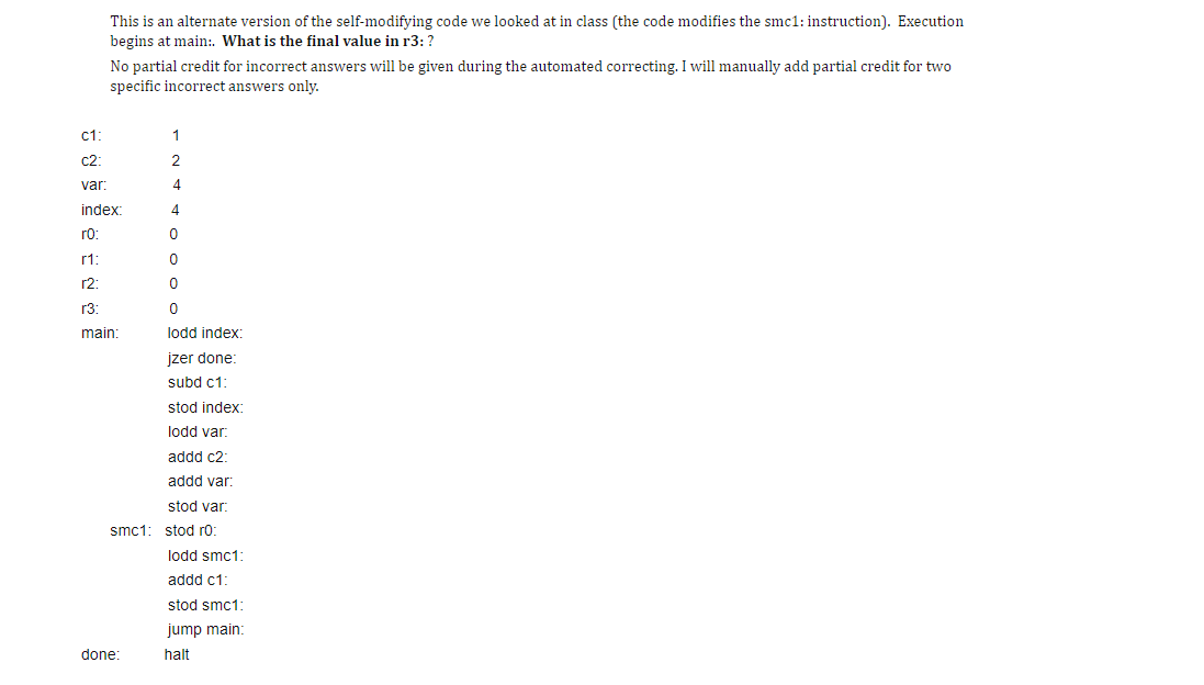 This is an alternate version of the self-modifying | Chegg.com
