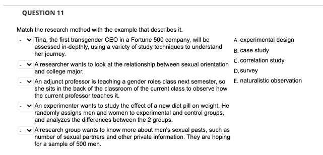Solved Match the research method with the example that | Chegg.com