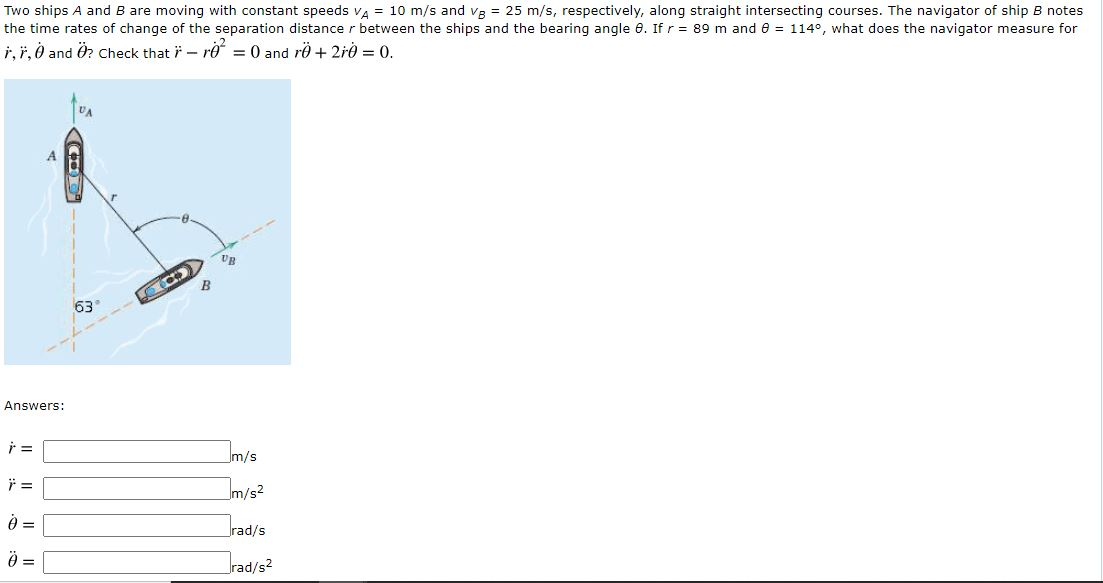 Solved Two ships A and B are moving with constant speeds VA | Chegg.com