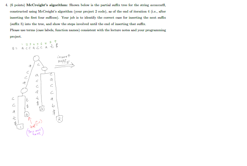 4. (6 points) McCreight's algorithm: Shown below is | Chegg.com
