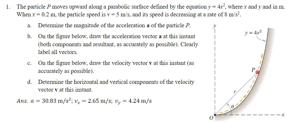 Solved 1. The particle P moves upward along a parabolic | Chegg.com