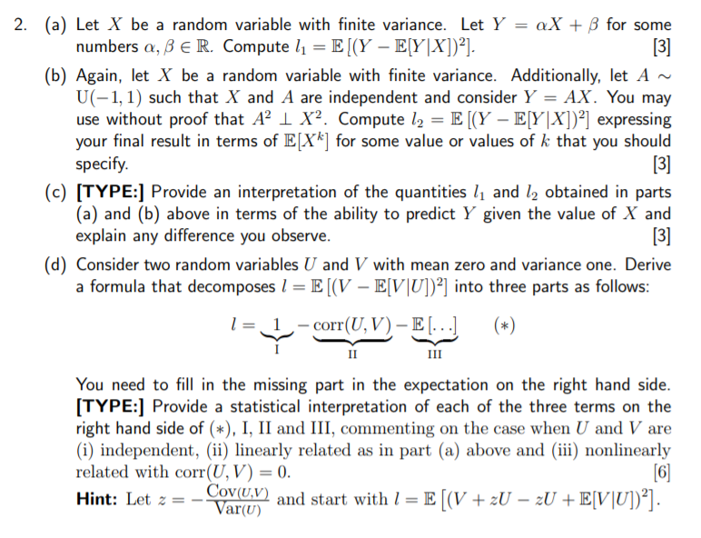 Solved (a) Let X be a random variable with finite variance. | Chegg.com