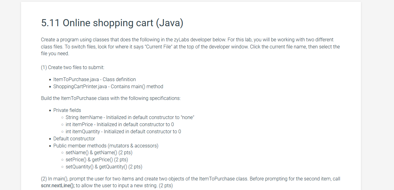 Solved 5.11 Online shopping cart (Java) Create a program | Chegg.com