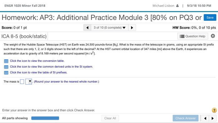 Solved ENGR 1020 Minor Fall 2018 Michael Lisbon 9/3/18 10:50 | Chegg.com