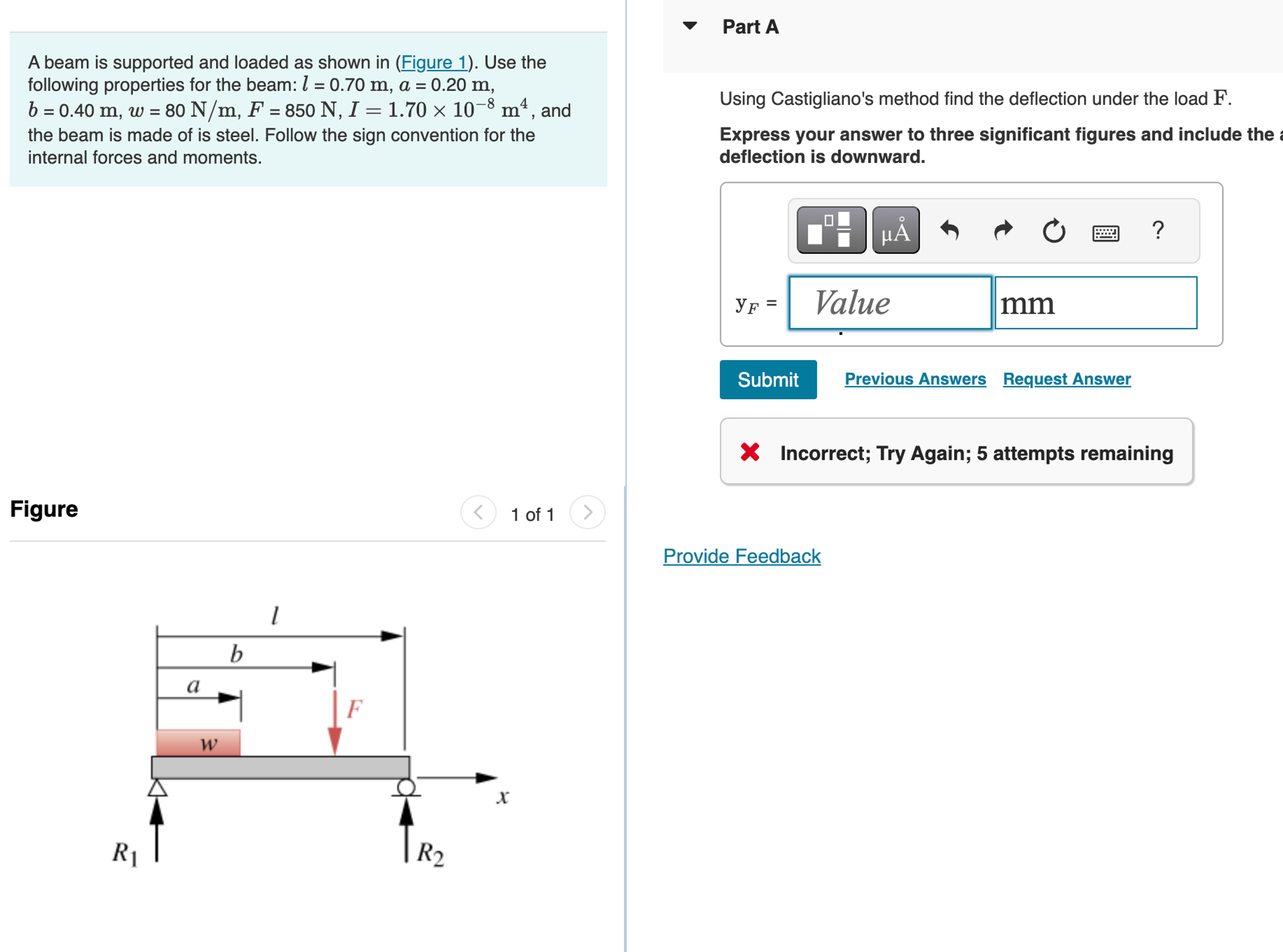 Solved Part AA beam is ﻿supported and loaded as ﻿shown | Chegg.com