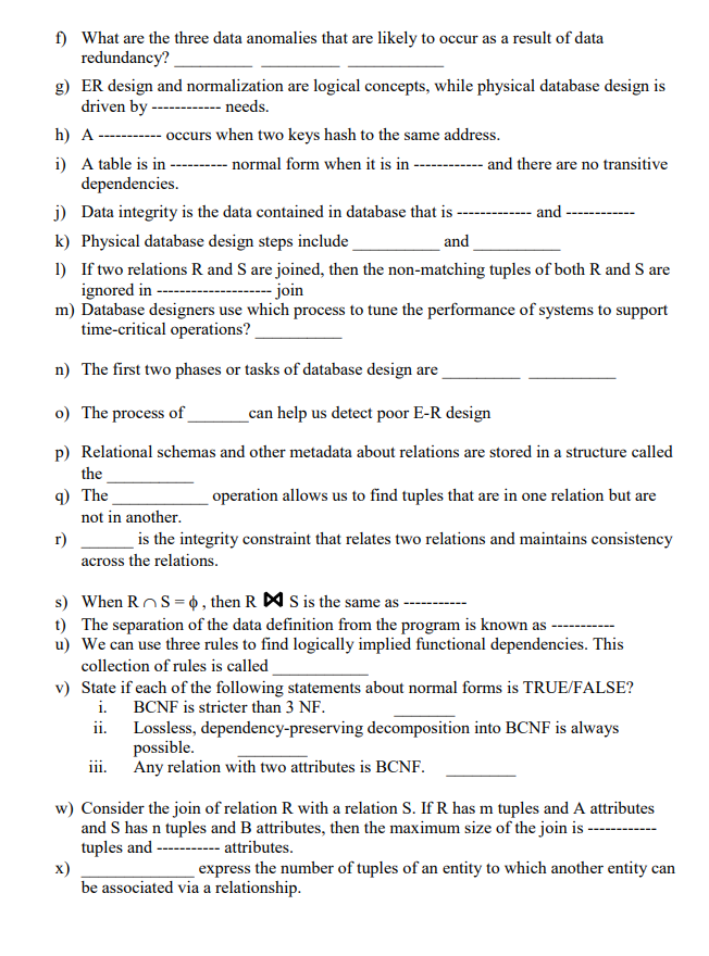 Solved f) What are the three data anomalies that are likely | Chegg.com