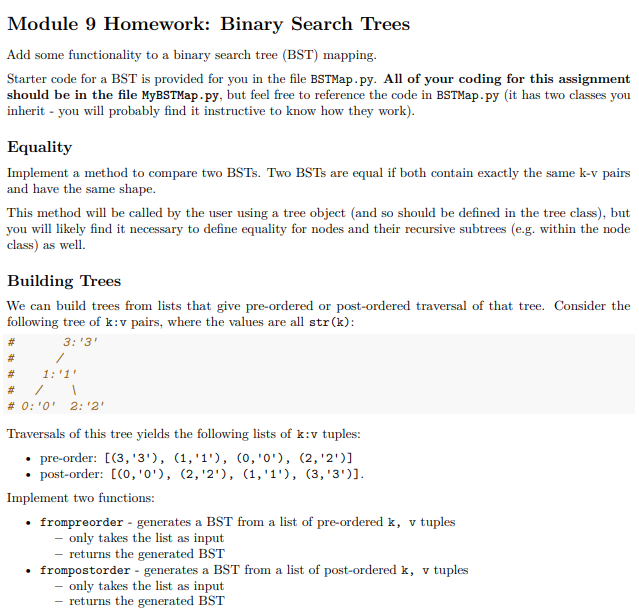 Module 9 Homework: Binary Search Trees Add some | Chegg.com