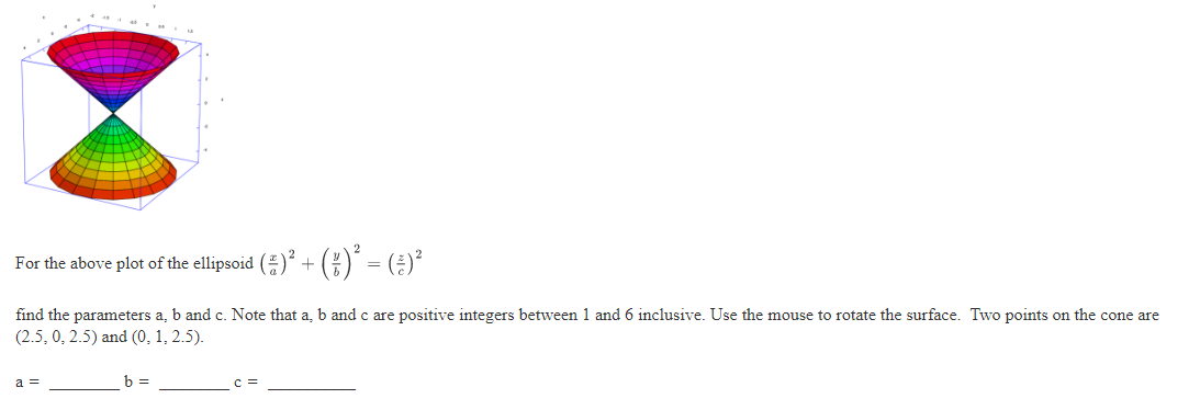 Solved For the above plot of the ellipsoid (ax)2+(by)2=(cz)2 | Chegg.com