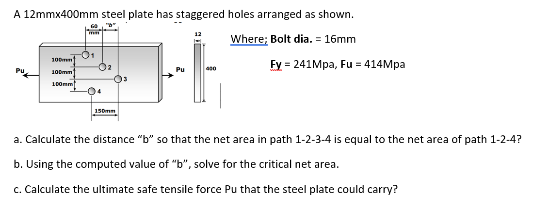 Solved A 12mmx400mm steel plate has staggered holes arranged | Chegg.com