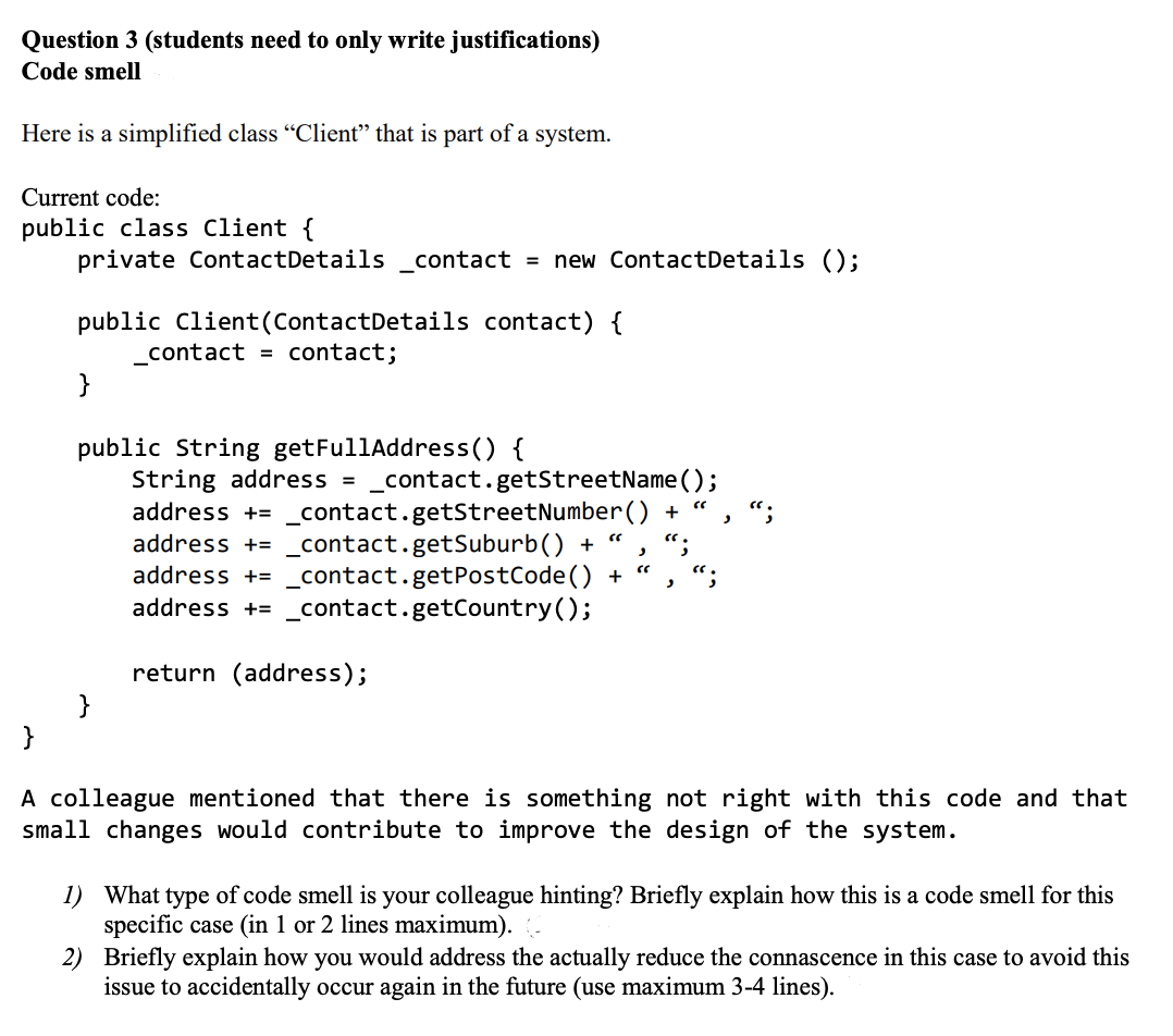 Solved Question 3 (students need to only write | Chegg.com