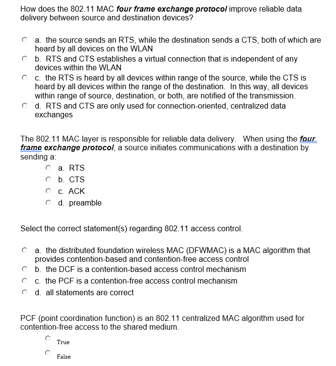 Solved How does the 802.11MAC four frame exchange protocol | Chegg.com